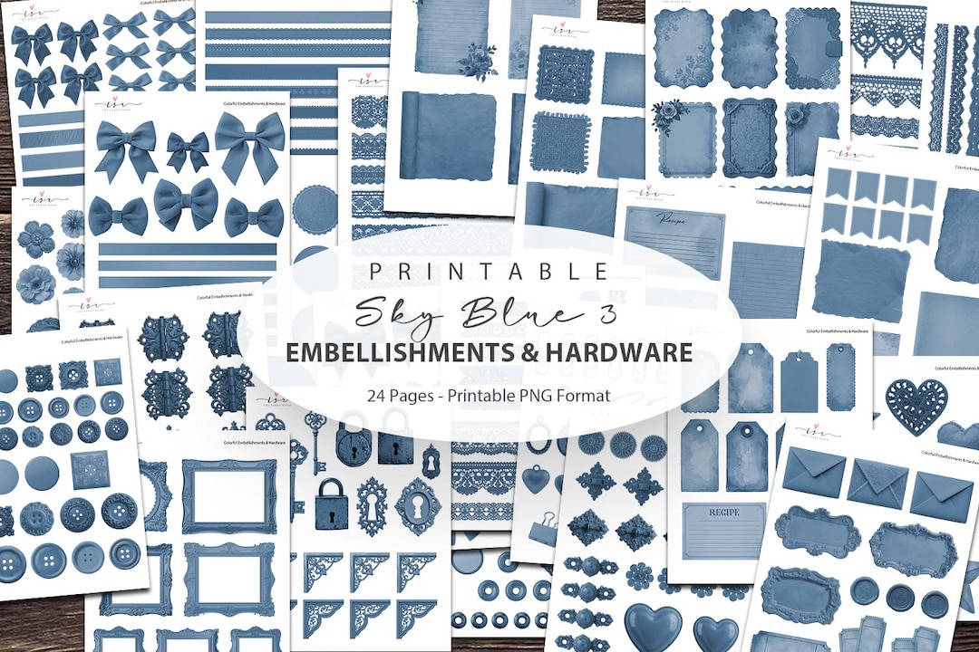 Blue Embellishments Bundle Printable Scrapbook Ephemera Hardware Tags ...
