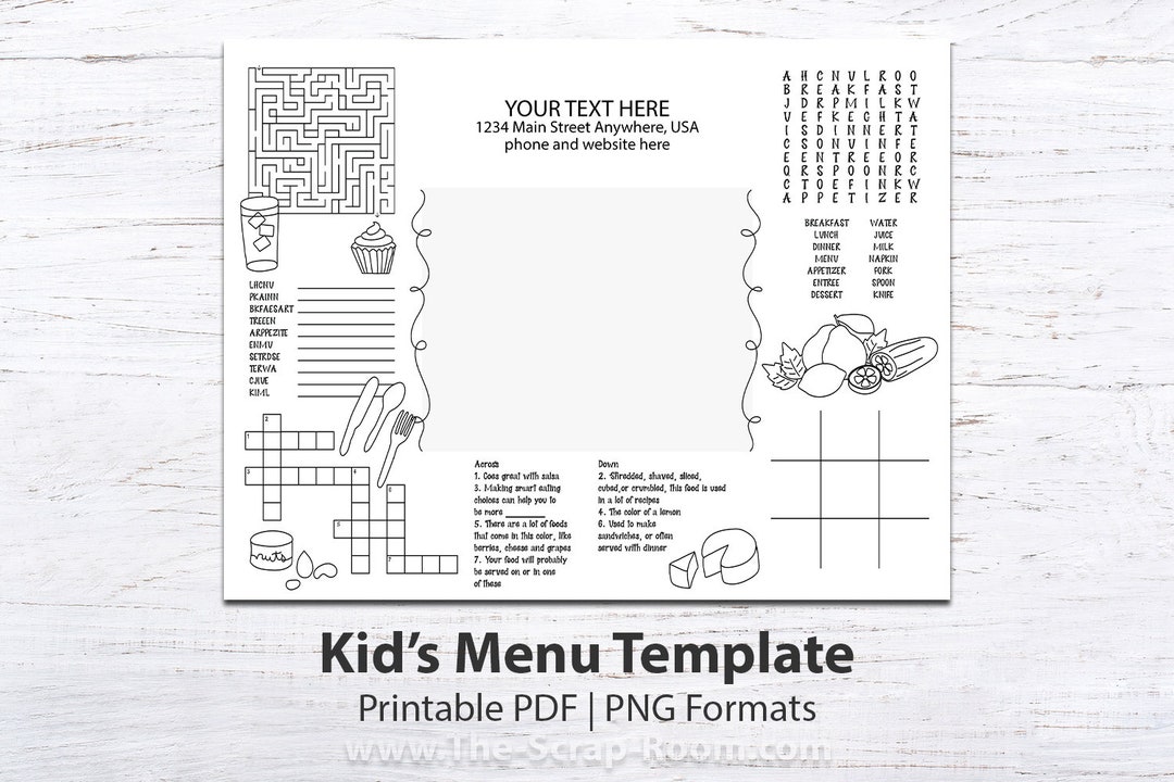 Printable Kid's Menu Template, Kid's Menu, Printable Menu, Activity ...