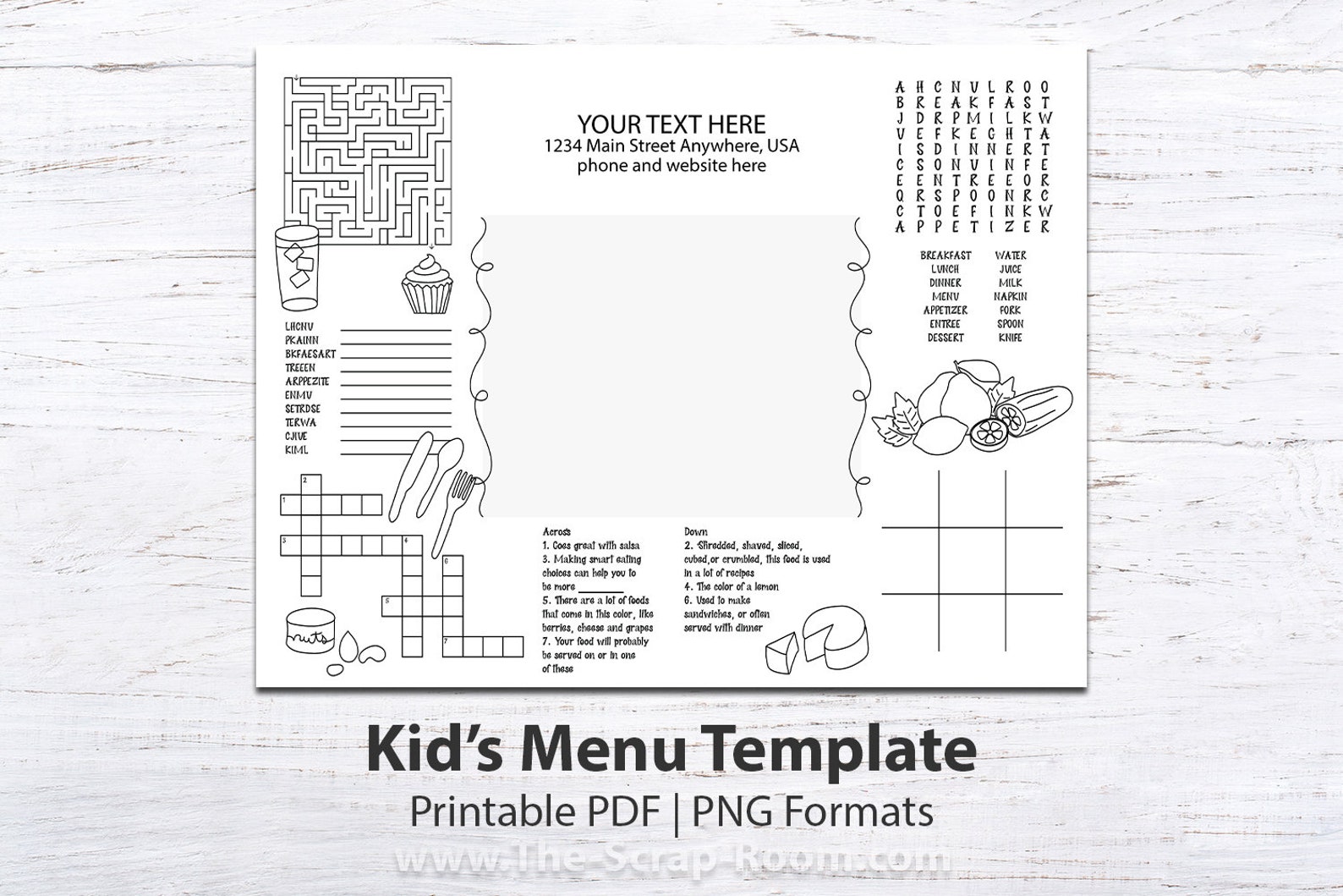 Printable Kid's Menu Template Kid's Menu Printable Menu Activity Menu ...