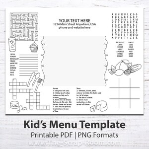 Printable Kid's Menu Template Kid's Menu Printable Menu Activity Menu ...