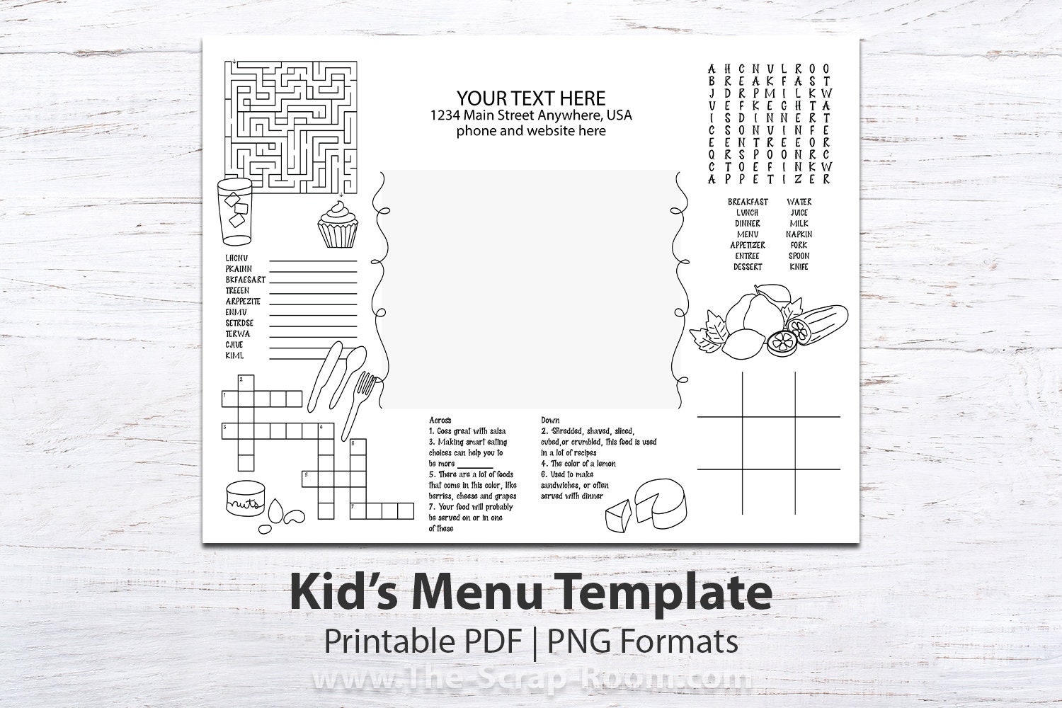 Printable Kid's Menu Template Kid's Menu Printable Menu Activity Menu ...
