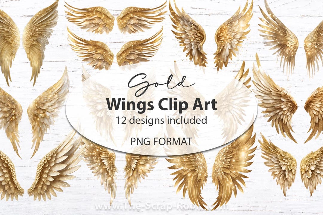 Gold Angel Wings Clip Art Bundle: PNG Wings, Fairy Wings, Realistic ...