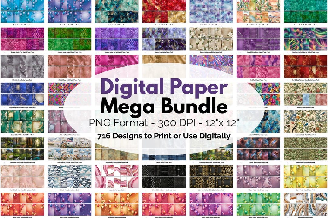 Digital Paper Pack Mega Bundle 1 Backgrounds Textures Printable Paper ...