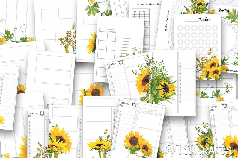 Planner Inserts Printable Sunflower Watercolor Planner Set Digital 31 ...