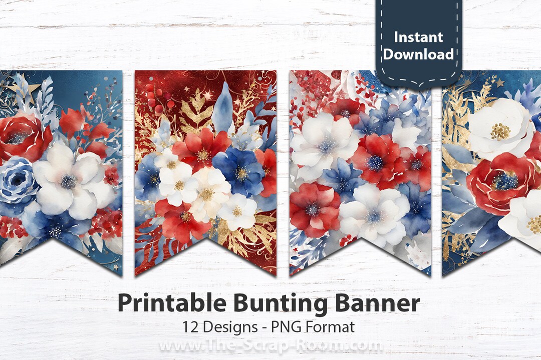 Red White and Blue Printable Bunting Banner 2, Printable Banner, 4th of ...