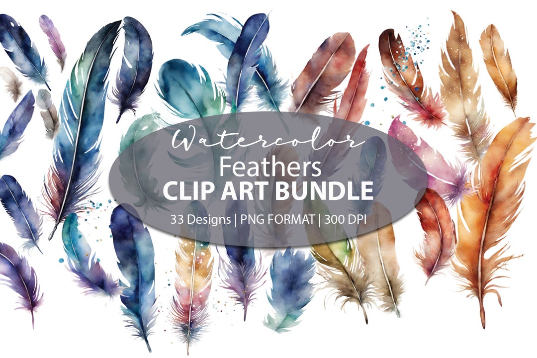 Feathers Watercolor Clip Art PNG Designs, Watercolor Feathers, Feather ...