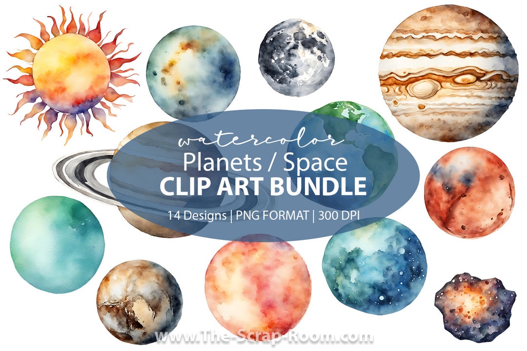 Space Watercolor Clip Art Designs, Planets Png, Planets Clip Art ...