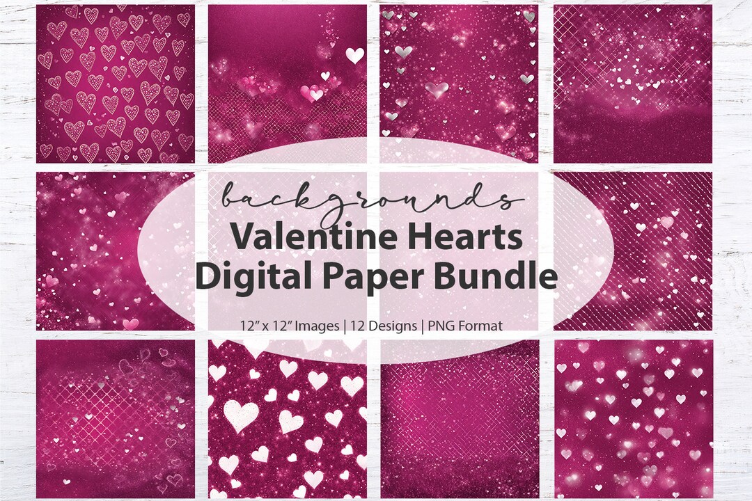 Valentine Ephemera: Digital Heart Paper Pack, Heart Texture, Glitter ...