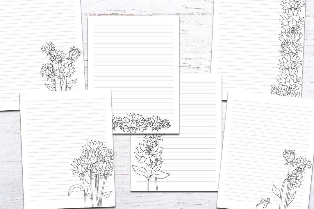 Printable Lined Paper With Sunflower Doodles Illustrations College ...