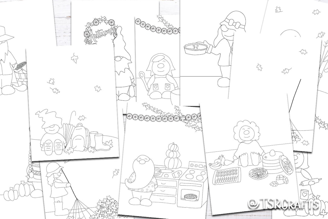 Printable Coloring Page Bundle Autumn / Fall Gnomes Coloring Pages for ...