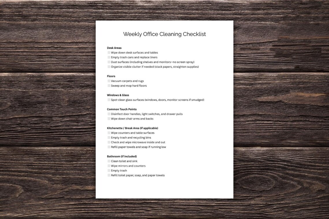 Weekly Office Cleaning Checklist Printable One Page Cleaning Schedule ...
