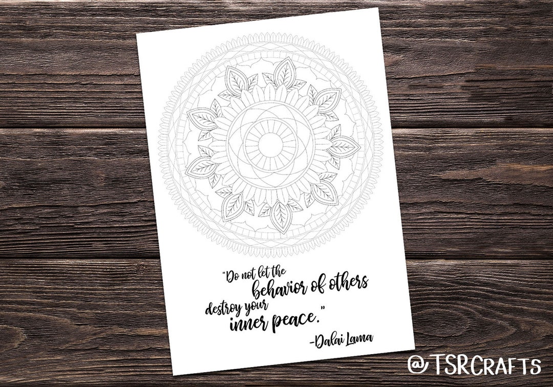 Dalai Lama Peace Inspirational Quote Coloring Page - Mandala Coloring ...