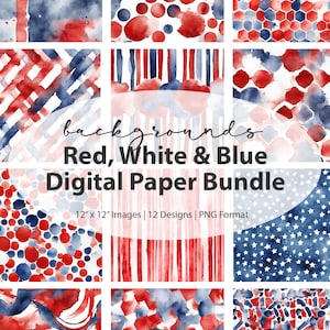 Red White and Blue Watercolor Digital Paper Pack Watercolor Paper ...