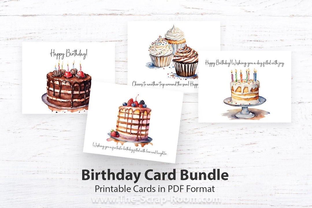 Printable Birthday Card Bundle: PDF Card, Birthday Card, Card Template ...