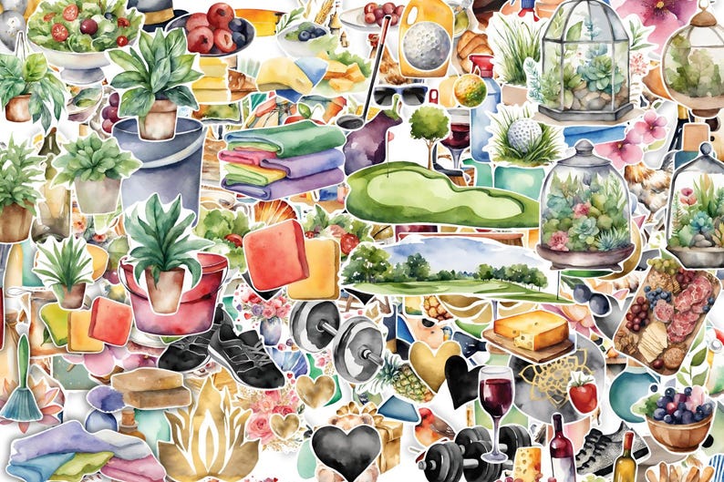 Sticker Bundle Watercolor Printable Stickers for Junk Journal Scrapbook ...