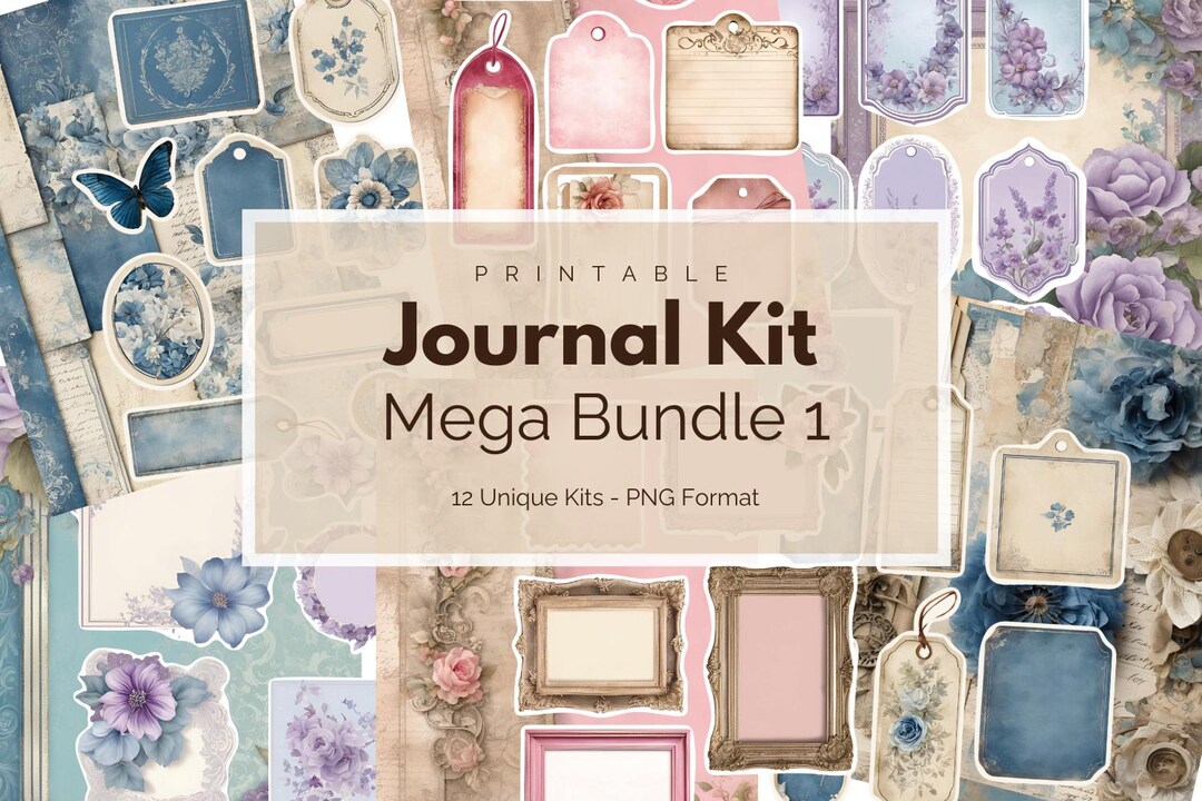 Printable Junk Journal Kit Mega Bundle 1: Digital Paper, Tags, Stickers ...