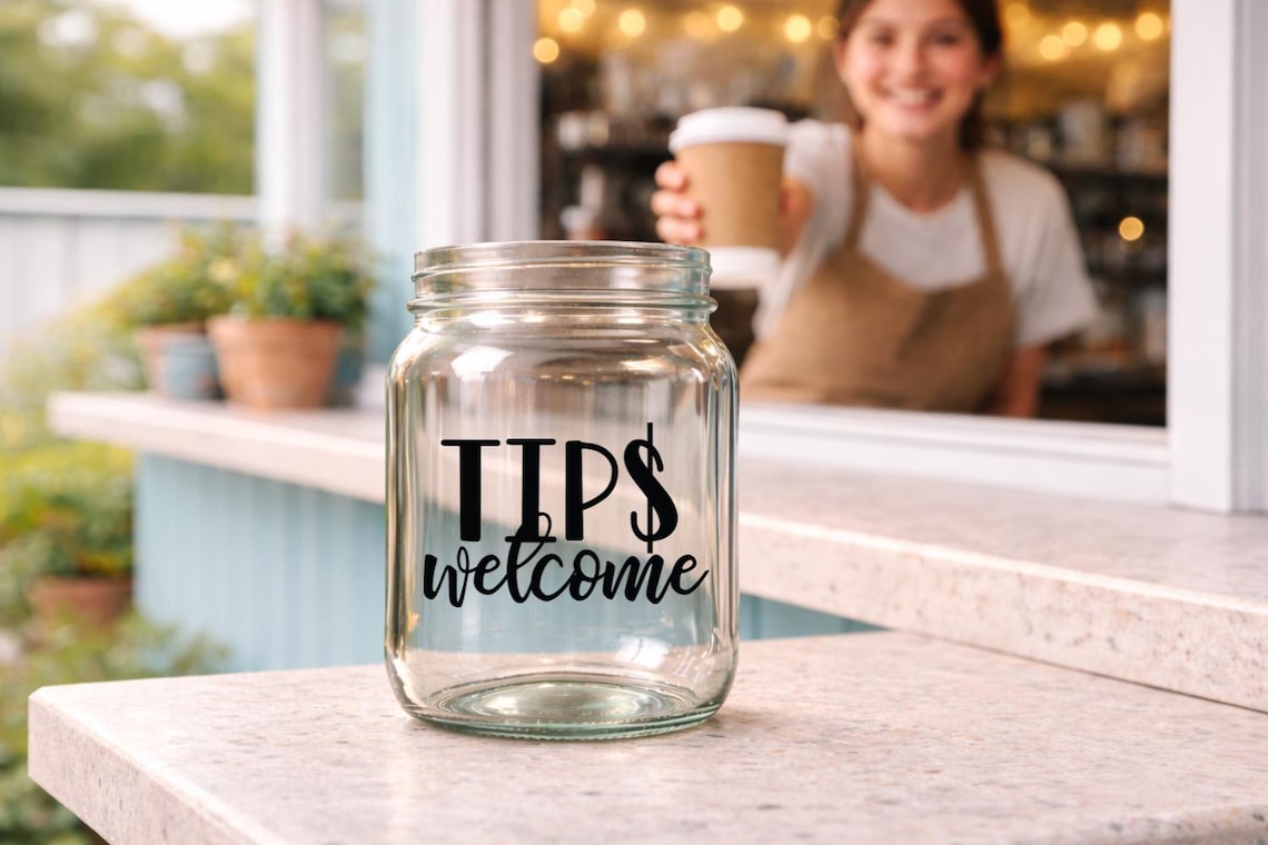 Digital Tip Jar Sticker Tips Welcome Cut or Print Tip Jar Label Design ...
