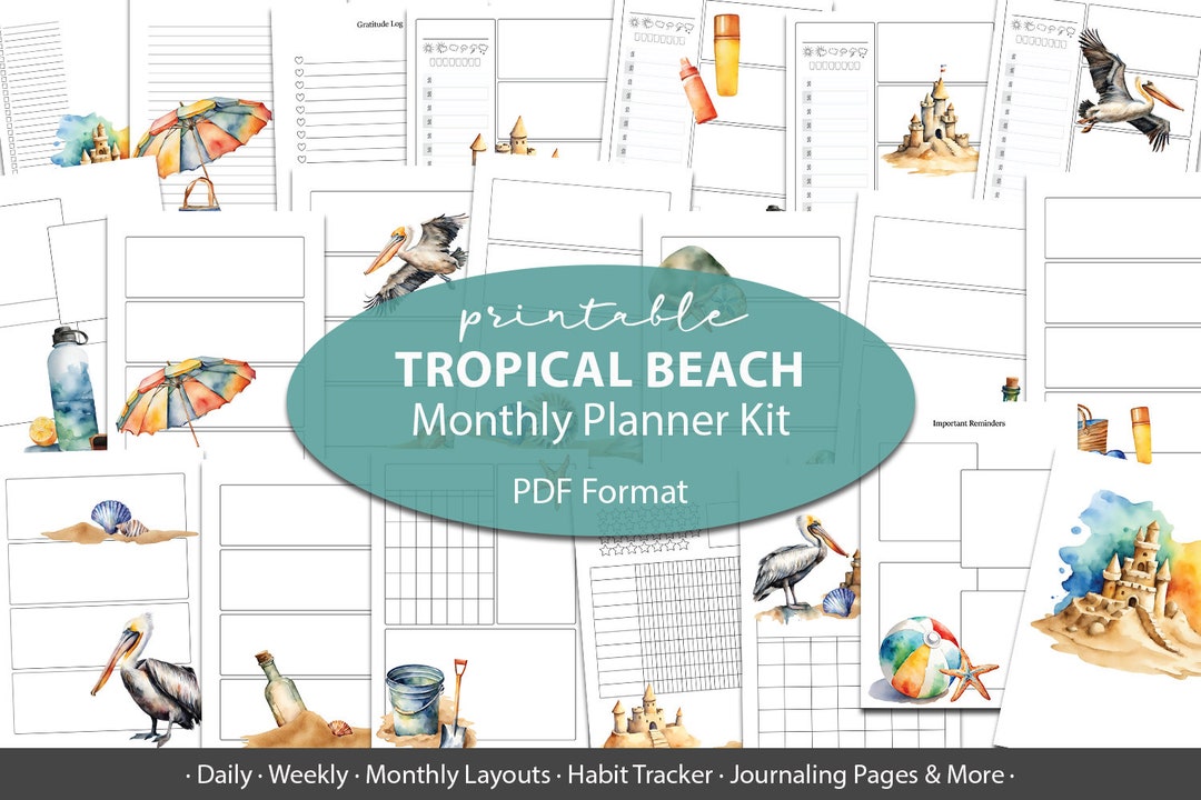 Tropical Beach Printable Planner Inserts - Printable Beach Planner ...