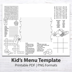 Printable Kid's Menu Template BUNDLE SET Kid's Menu Printable Menu ...