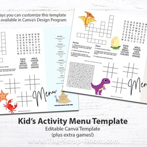 Kids Menu EDITABLE Printable Activity Menu Template (#2) Kids Menu ...