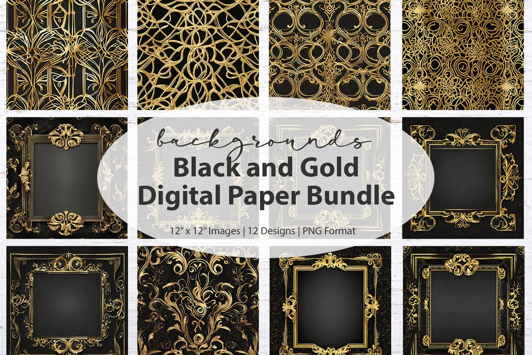 Black and Gold Digital Paper Pack, Digital Paper Bundle - Etsy