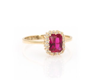 Emerald Cut Lab Created Ruby Ring - Etsy