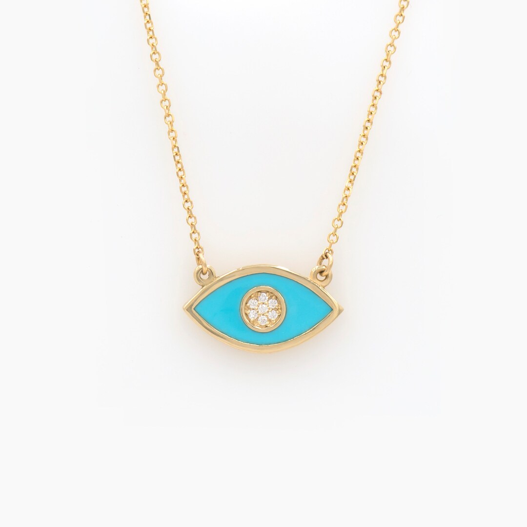 Gold Enamel Eye Necklace, Turquoise Evil Eye Necklace, Black Enamel Eye ...