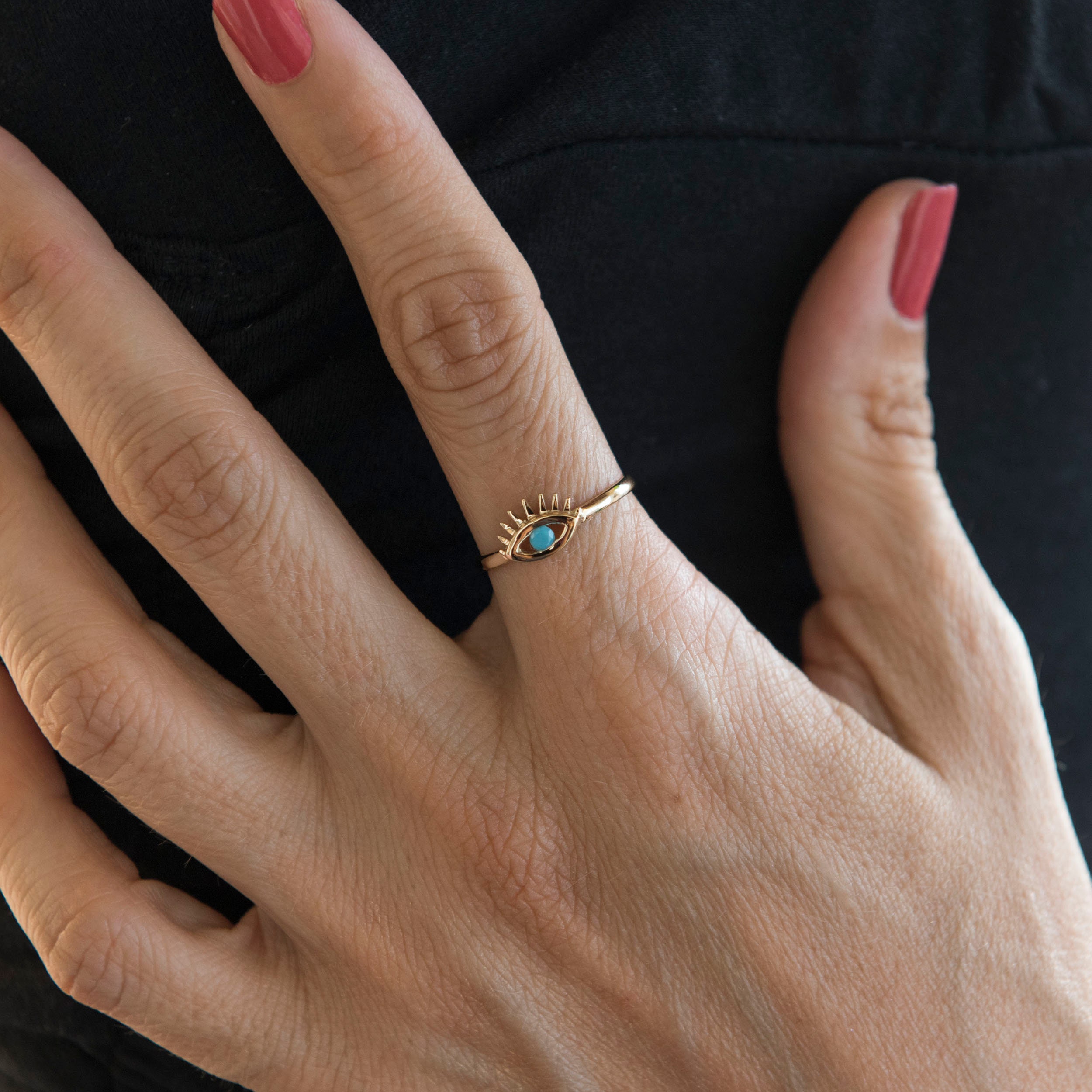 Evil Eye Gold Ring 14k Gold Gemstone Evil Eye Ring Good Luck Ring