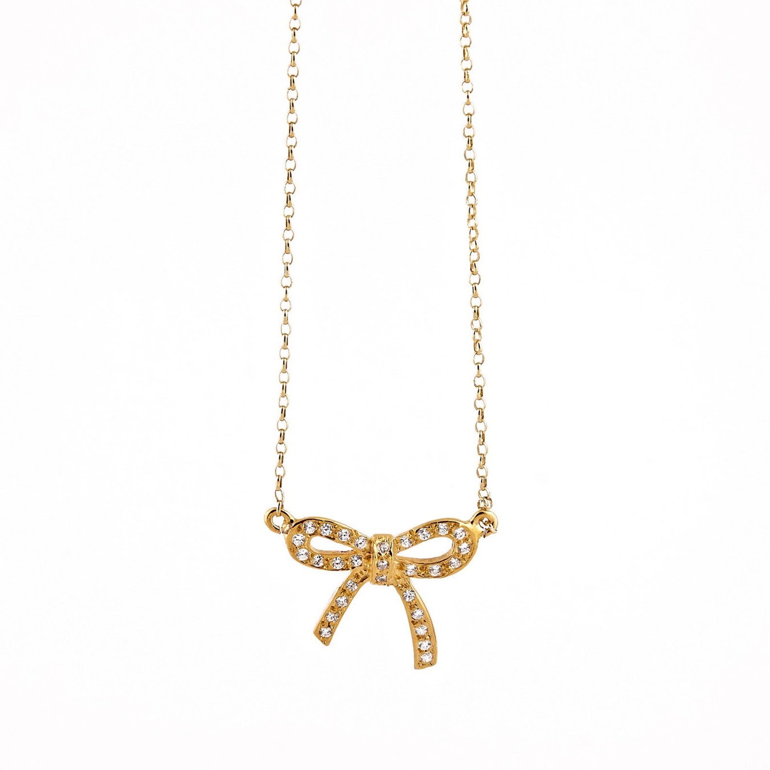 Bow Necklace Gold Bow Necklace Rhinestone Bow 14K Gold Bow - Etsy