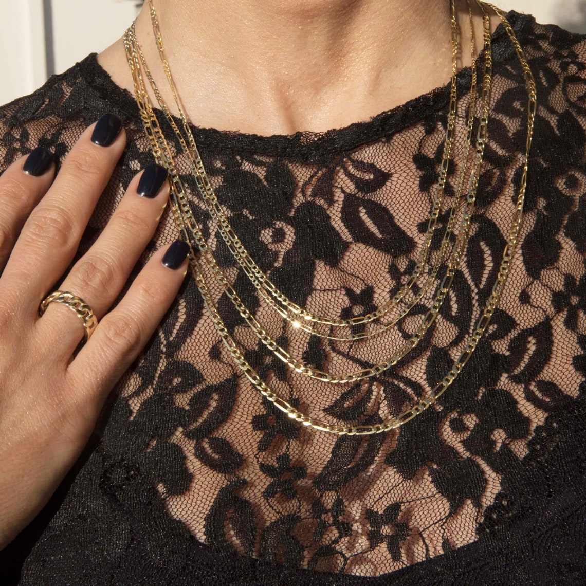 14K Solid Gold Figaro Chain Necklace 3mm Figaro Link Gold - Etsy