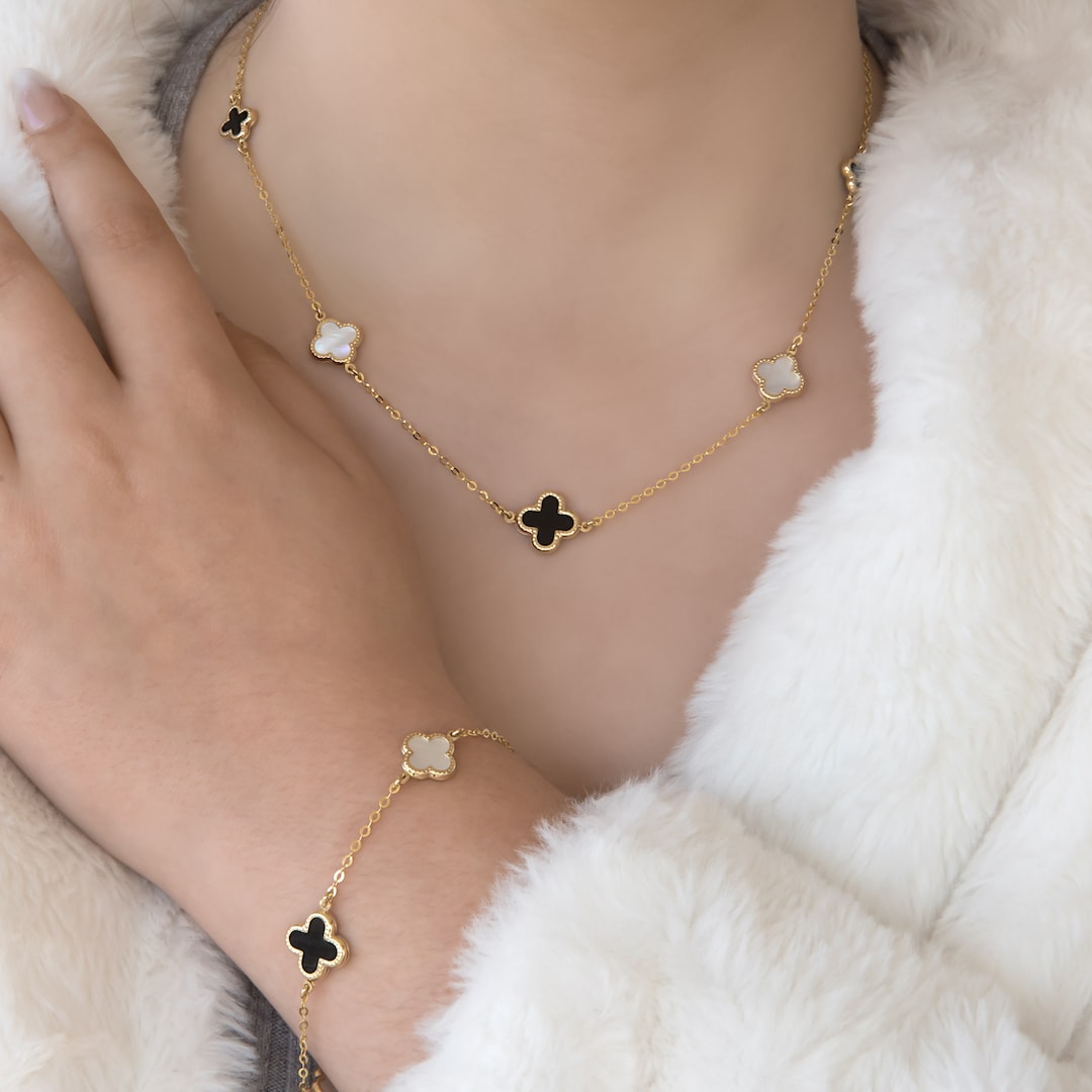 Four Leaf Clover Chain Bracelet, Four Leaf Clover Lucky Chain Necklace ...