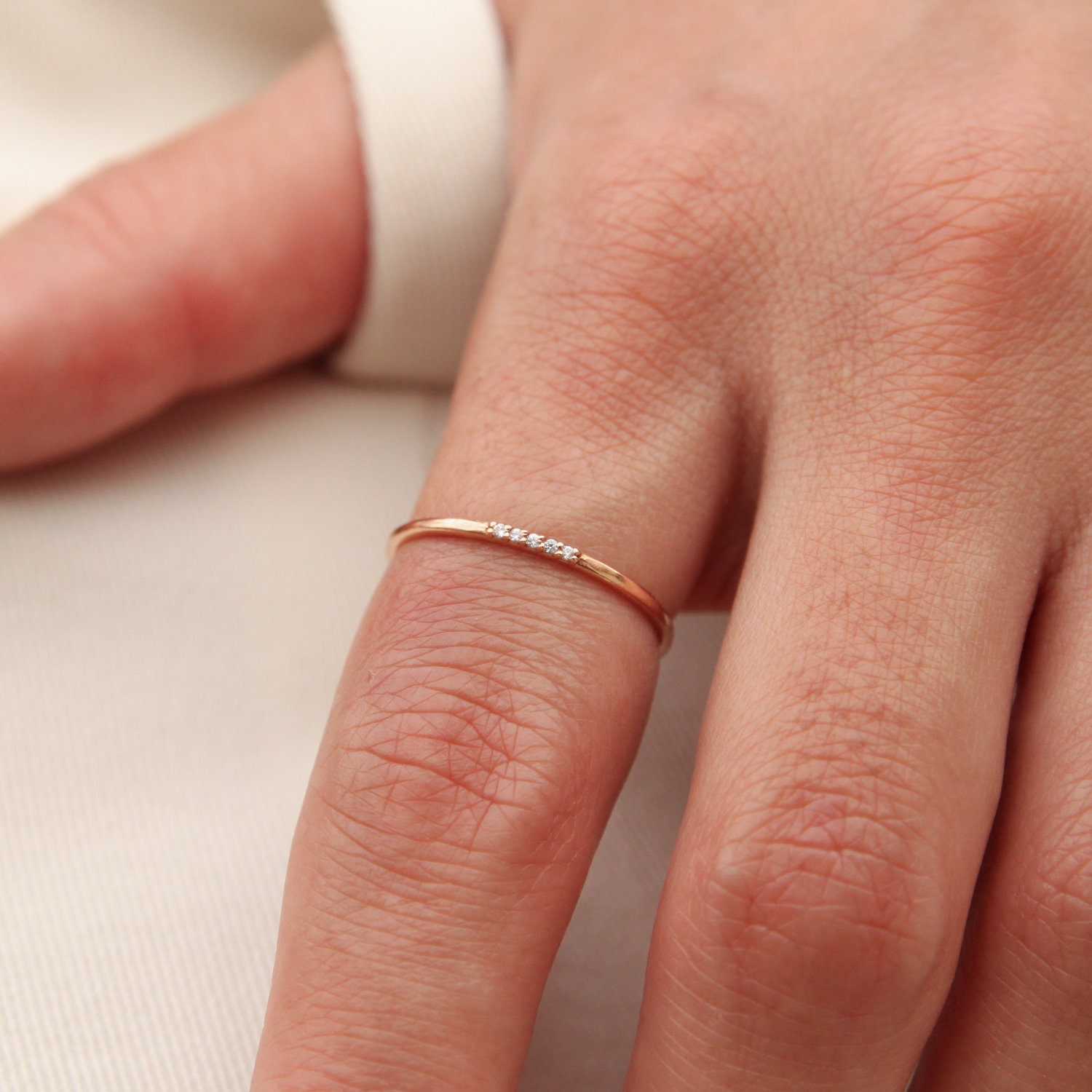 Diamond Thin Band Thin Diamond Ring Gold Stacking Ring Band | Etsy Diamond Thin Band Thin Diamond Ring Gold Stacking Ring Band | Etsy
