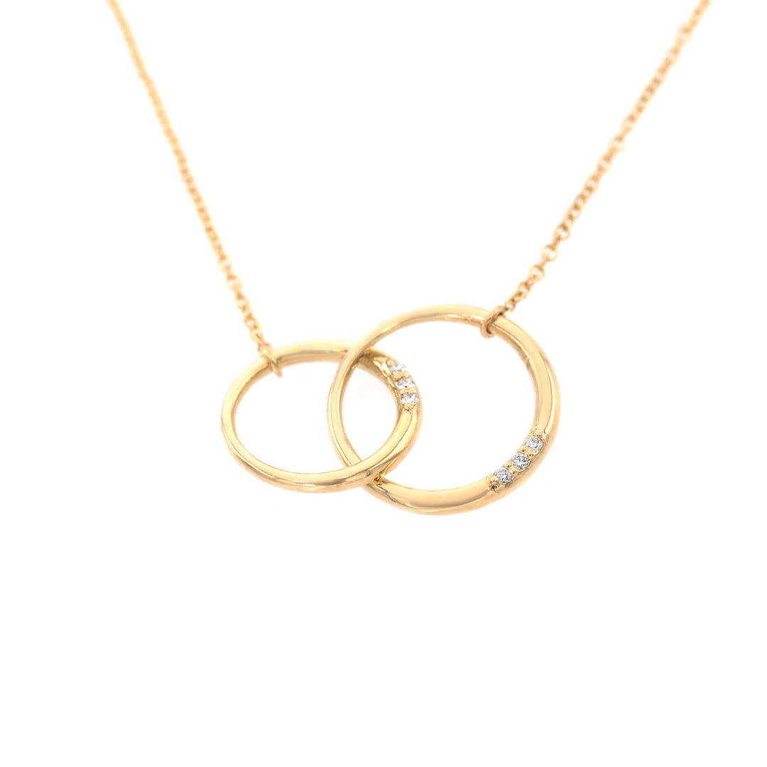 14k Gold Diamond Necklace, Gold Linked Rings, Linked Rings Necklace ...