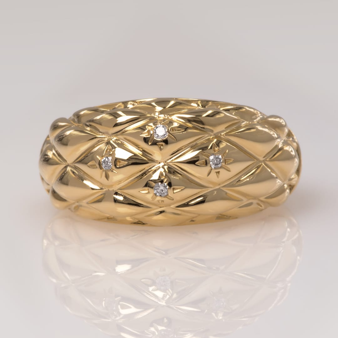 14k Solid Gold Kylie Dome Ring, Real Gold Crush Ring, Diamond Cut 14k ...