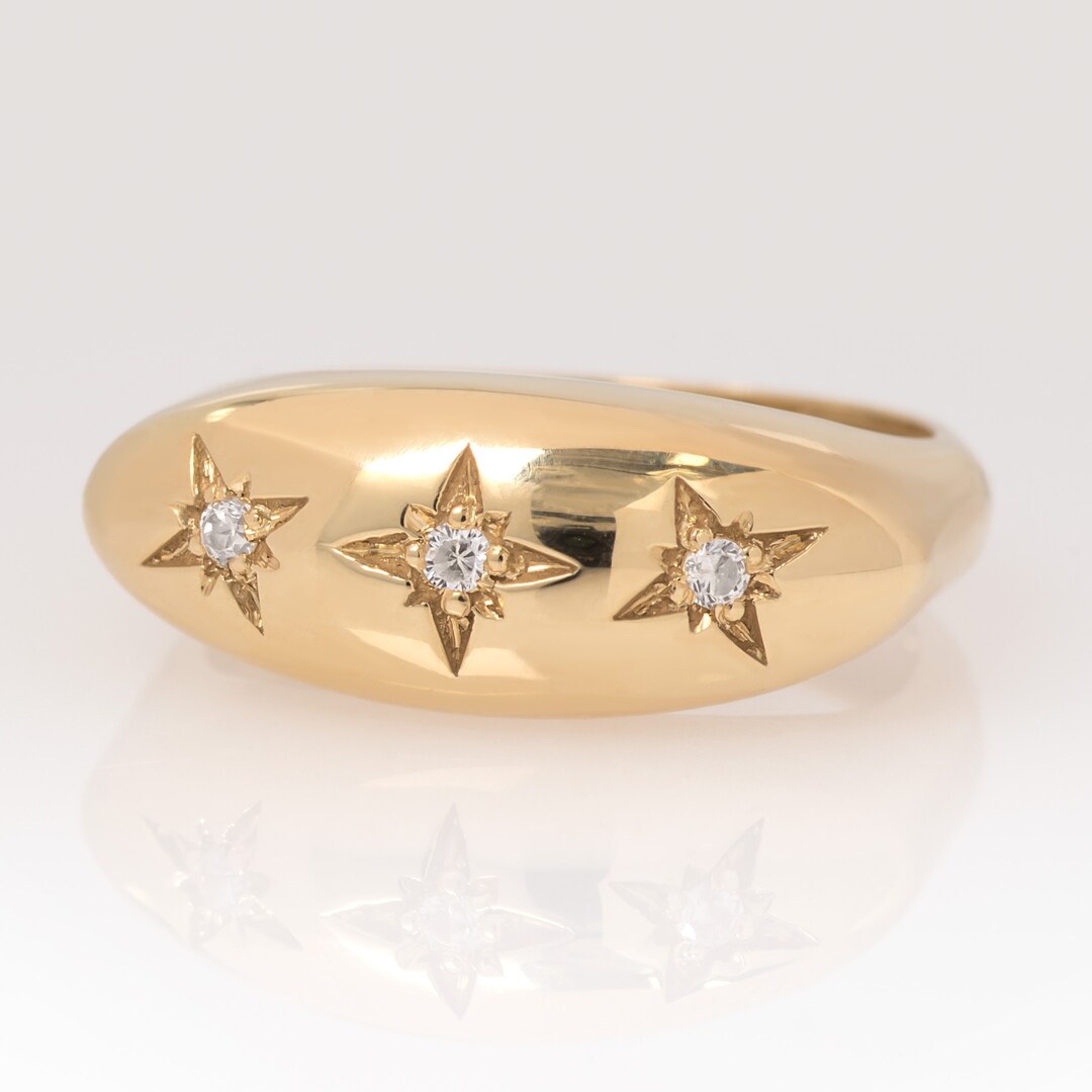 Diamond North Star Ring, 14k Solid Gold, Star Signet Ring, Statement ...