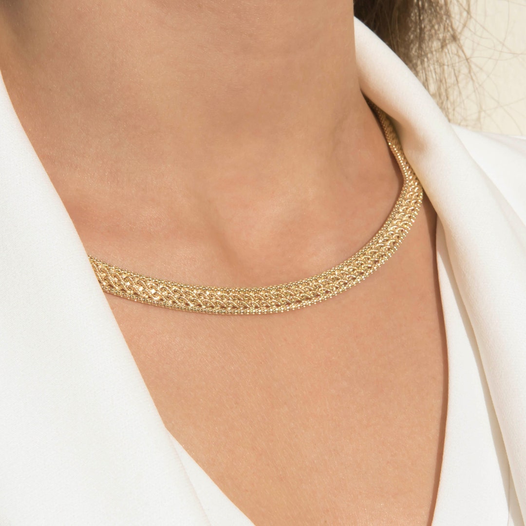 Flat Rope Chain Necklace 14k Solid Gold Rope Chain 7 Mm - Etsy