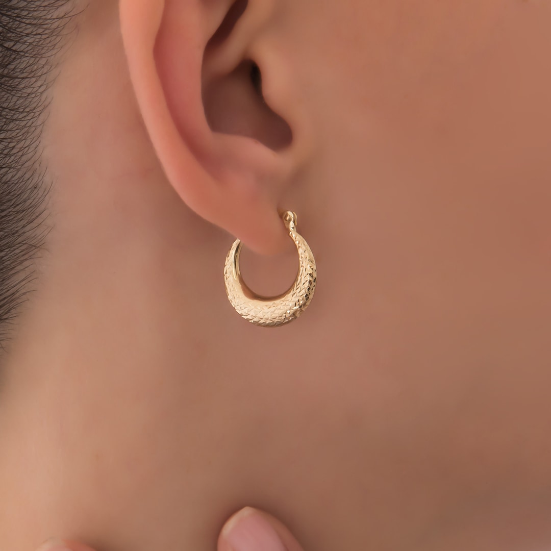 Gold Hinged Huggie Hoops, 14K Solid Gold Double Sided Hoop Earrings ...