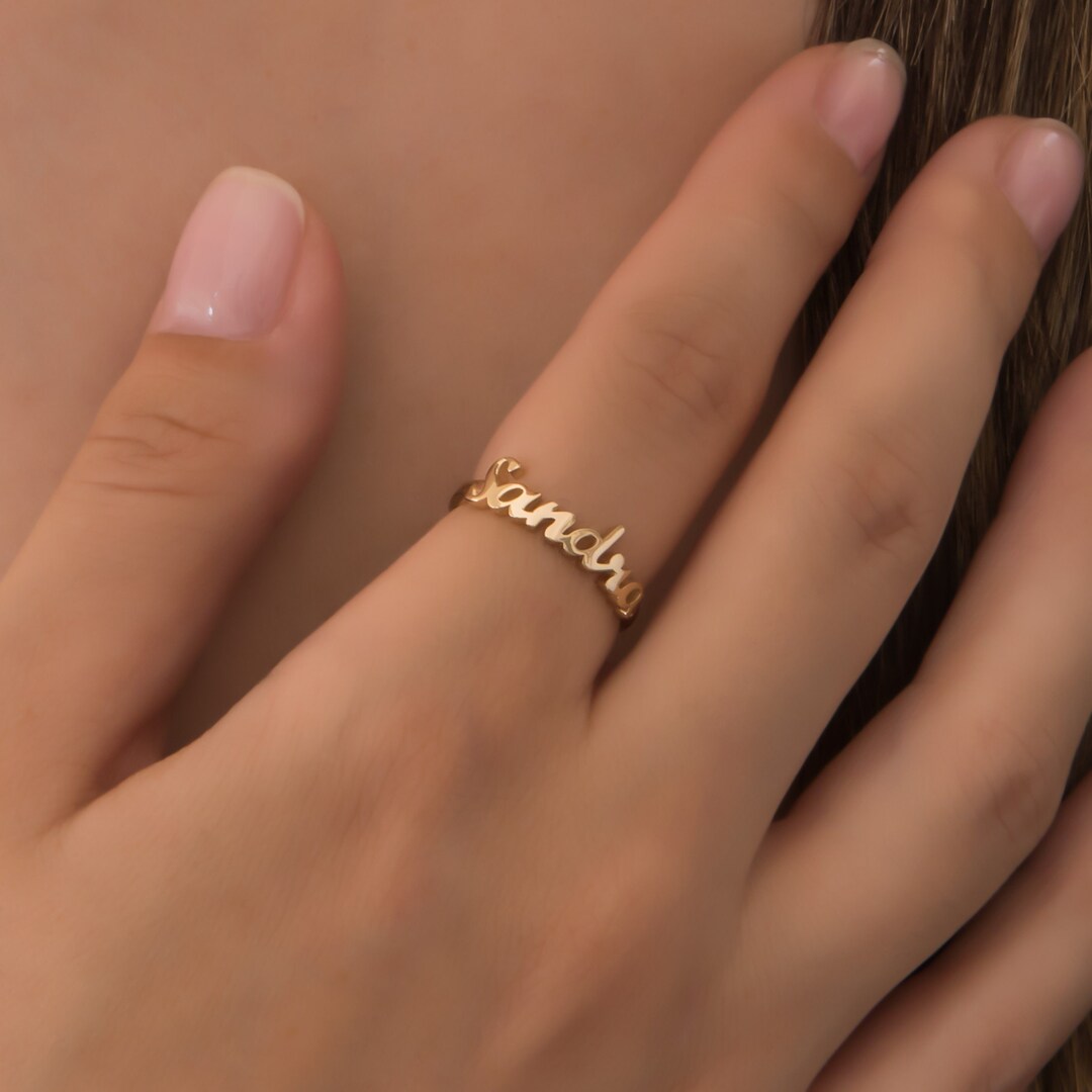 Gold Nameplate Ring, Personalised Name Ring, 14k Solid Gold Custom Name ...