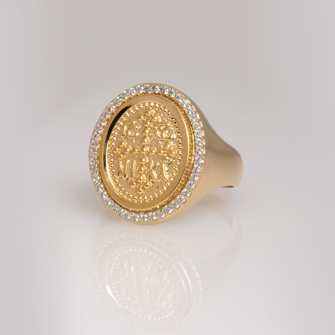 Oval Halo Christian Cross Ring, Coin Ring, Greek Christian Ring, Solid ...