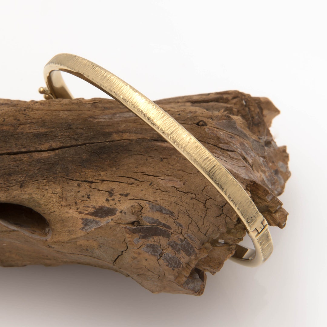 Classic Gold Flat Oval Bangle, 14K Solid Gold Plain Bangle, Satin Matte ...