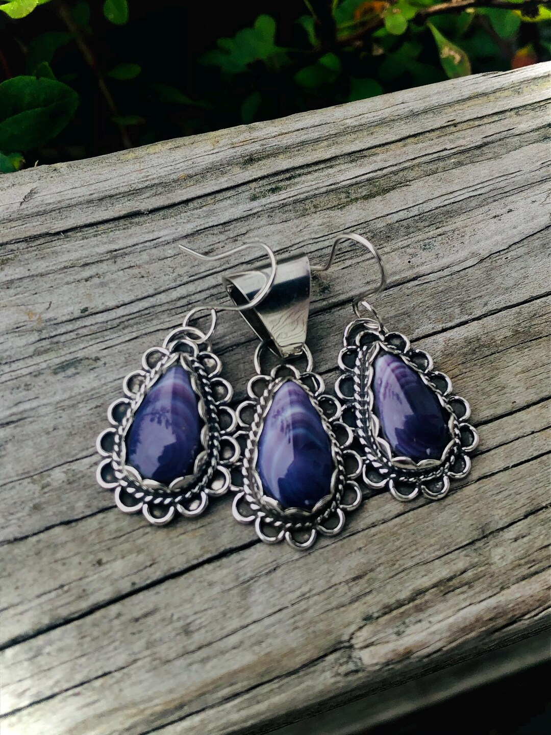 Wampum and Sterling Silver Tear Drop Fancy Border Ring and Earrings SET ...