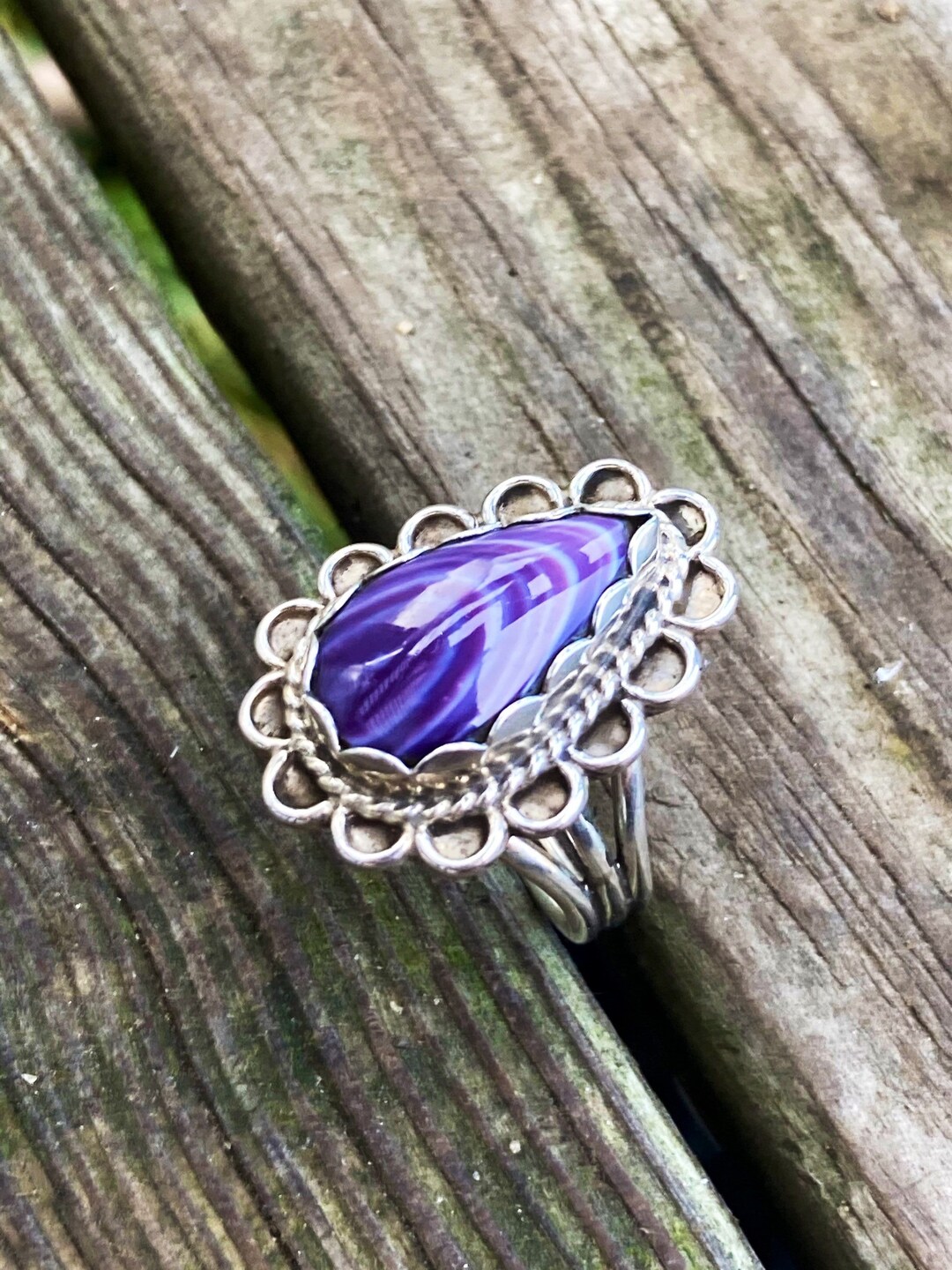 Wampum and Sterling Silver Tear Drop Fancy Border Ring - Etsy