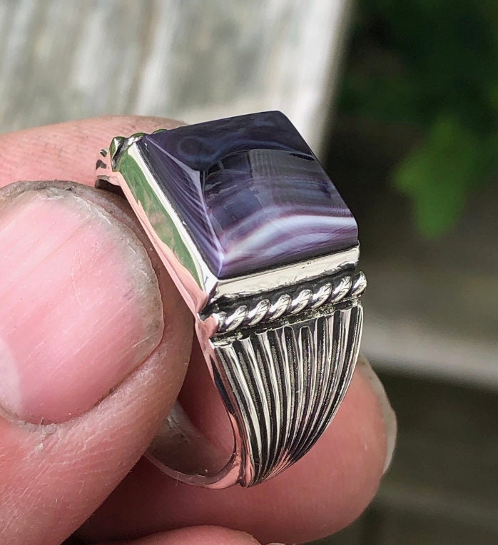 Wampum Square Mens Ring With Sterling Silver | Etsy
