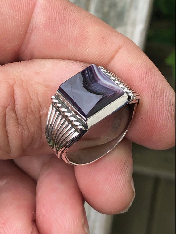 Wampum Square Mens Ring With Sterling Silver | Etsy