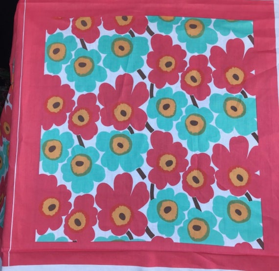 Marimekko Mini Unikko Unfinished Scarf Panel Orange Turquoise | Etsy