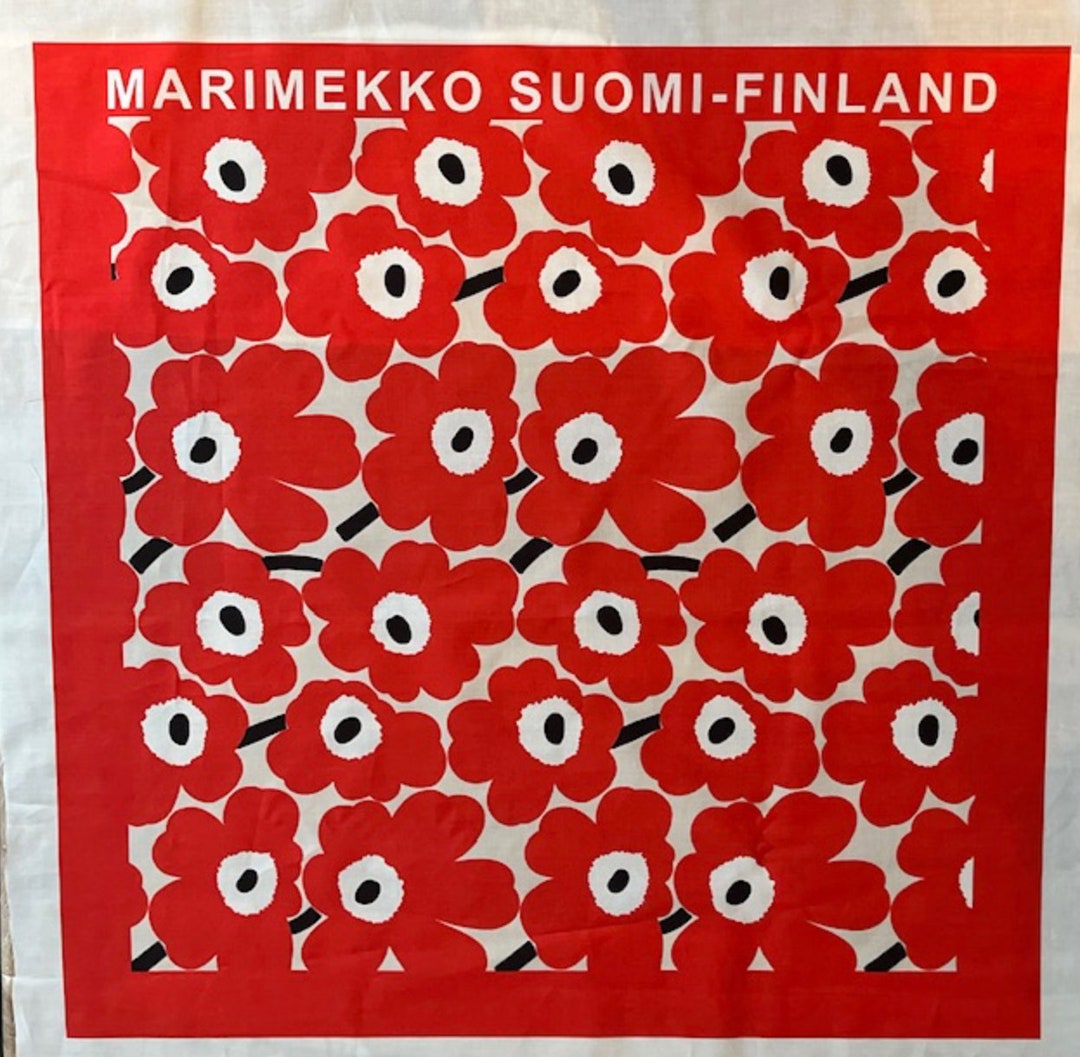 Marimekko Mini Unikko Unfinished Scarf Panel, Red, White, From Finland ...