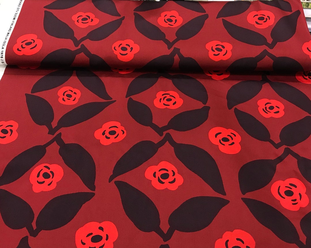 Marimekko Red THICK SATIN Poppy Fabric, Sold by Yard, Finland - Etsy