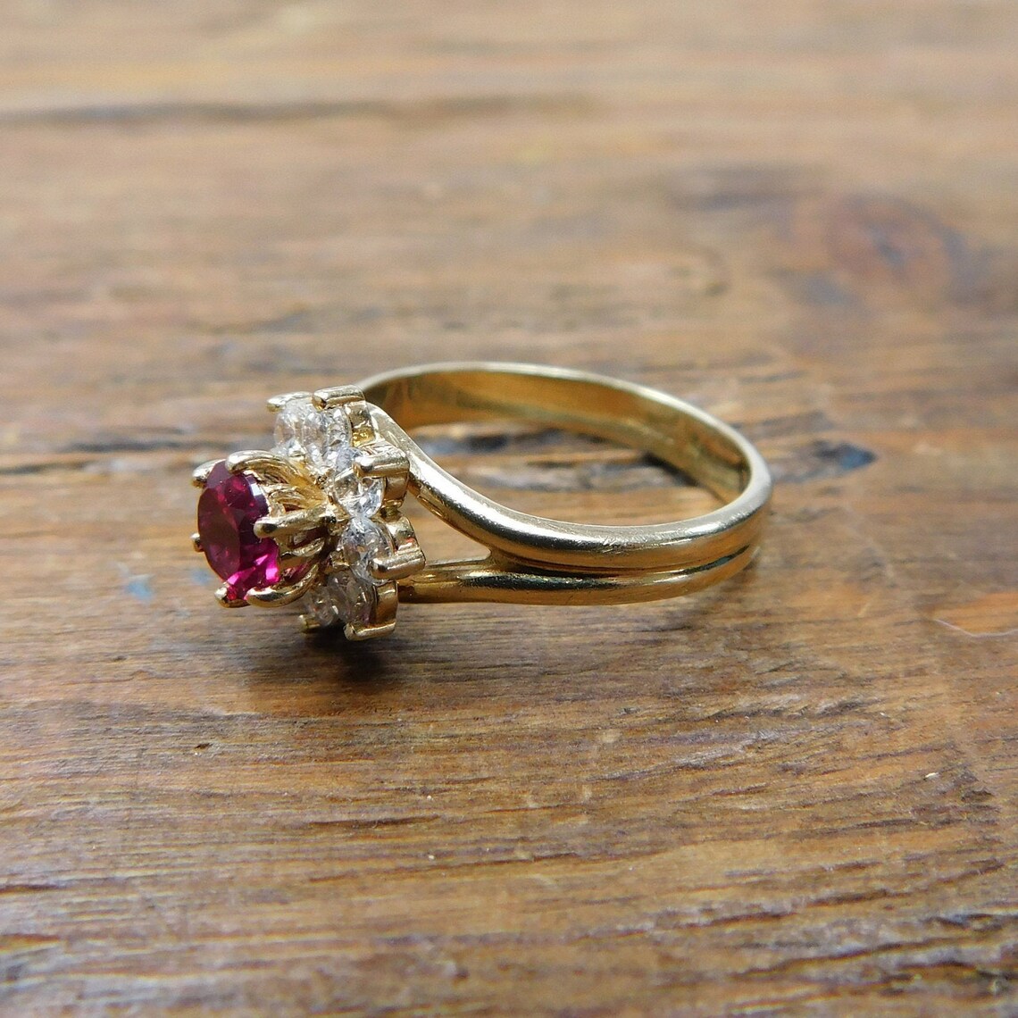 1.13 ctw Created Ruby and Faux Diamond Halo Ring 14k Gold | Etsy