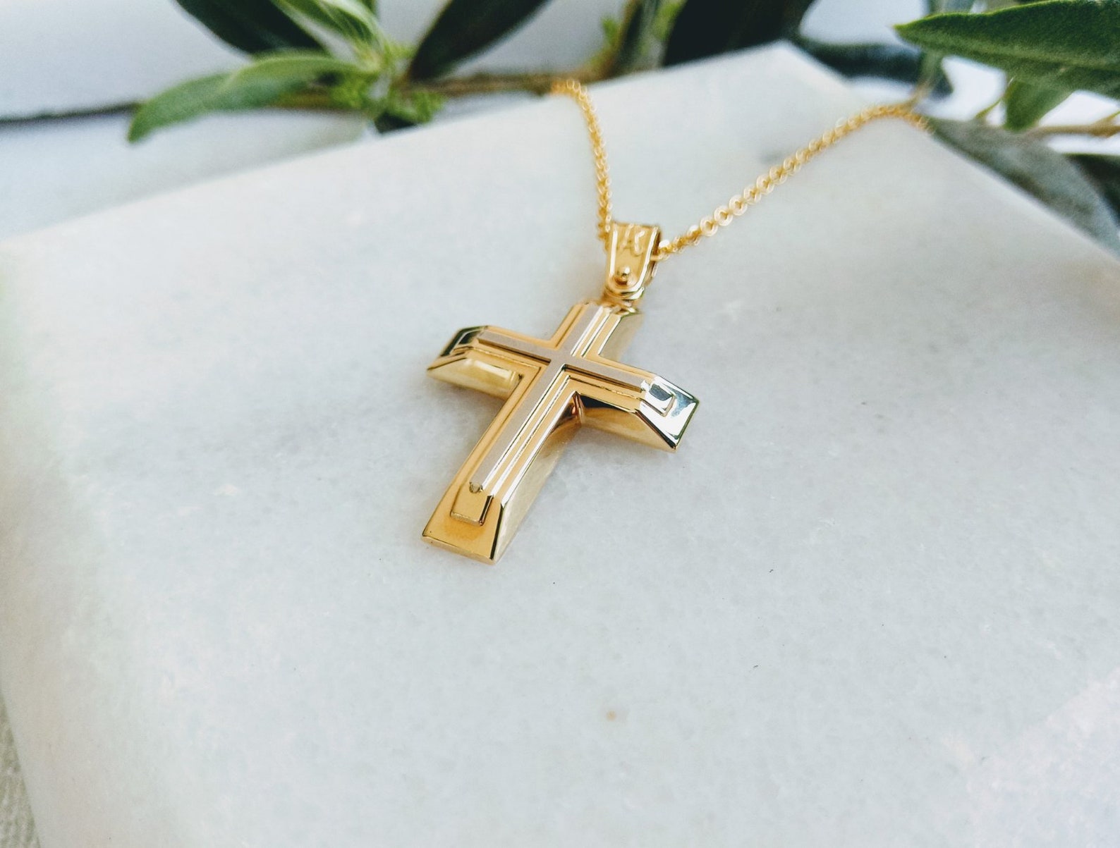 Two Colours K14 Gold Cross.baptism Yellow and White Gold Cross.cross ...