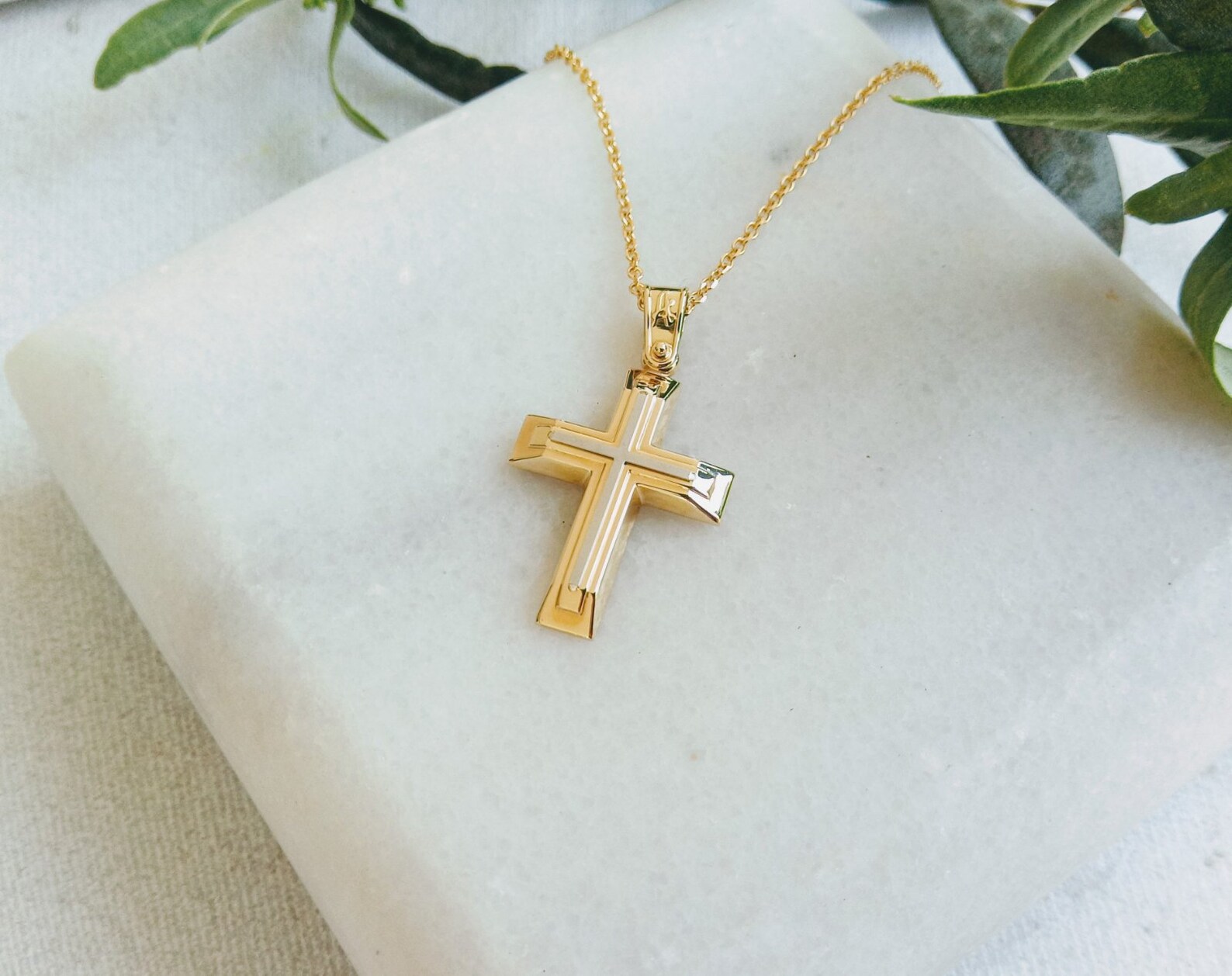 Two Colours K14 Gold Cross.baptism Yellow and White Gold Cross.cross ...
